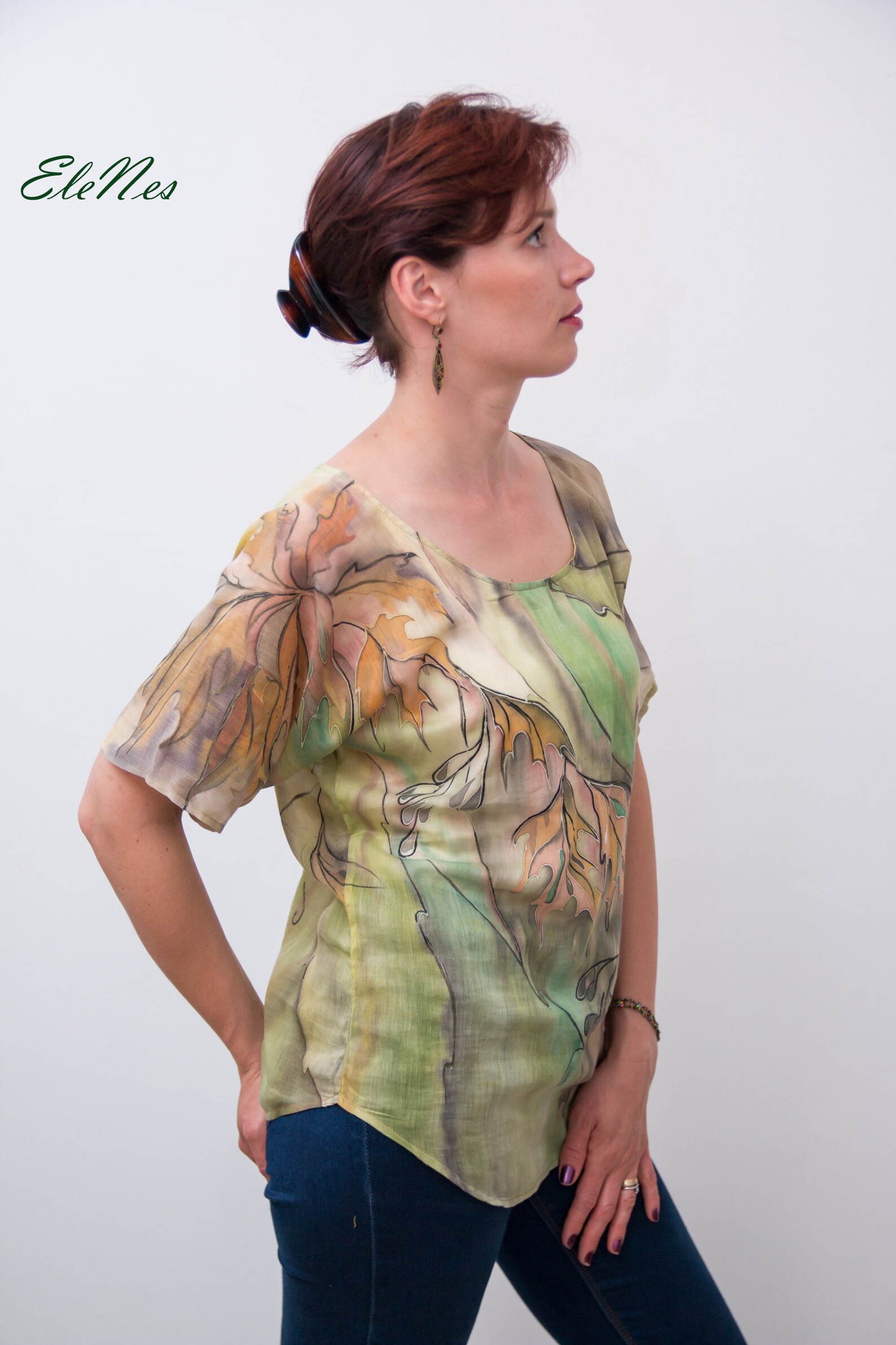 Hand Painted Summer Blouse With a Pattern of Falling Autumn - Etsy