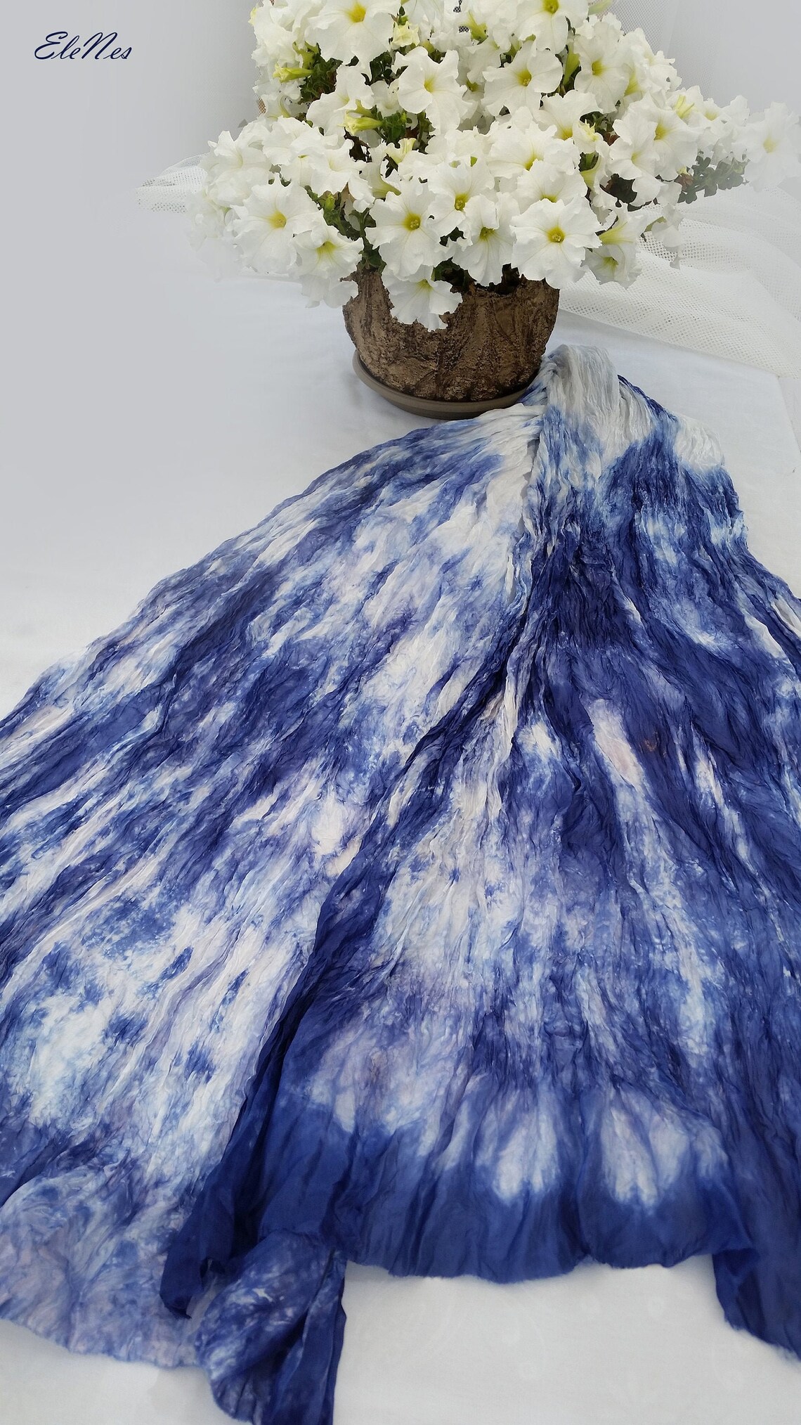 Ready for Shipping, Hand Dyed Bright Blue-white Silk Scarf, Large Boho ...
