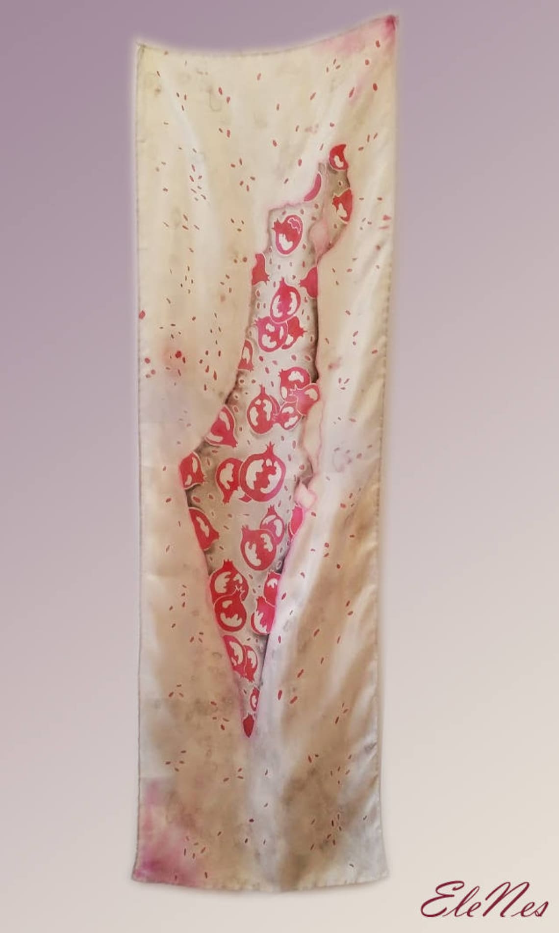 Scarf Map of Israel With Pink Pomegranates, Handpainted Silk Scarf With ...
