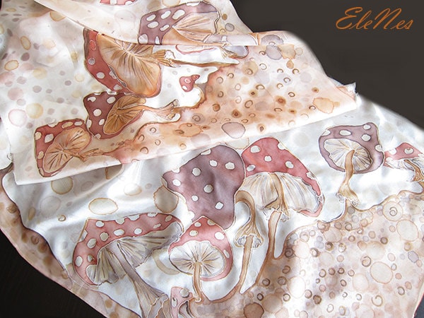 Hand Painted Silk Scarf With Autumn Forest Design, Handpainted Silk ...