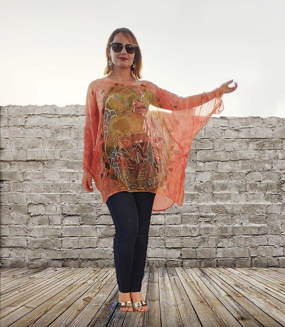 Ready for Shipping, Women's Hand Painted Silk Blouse With Old City ...