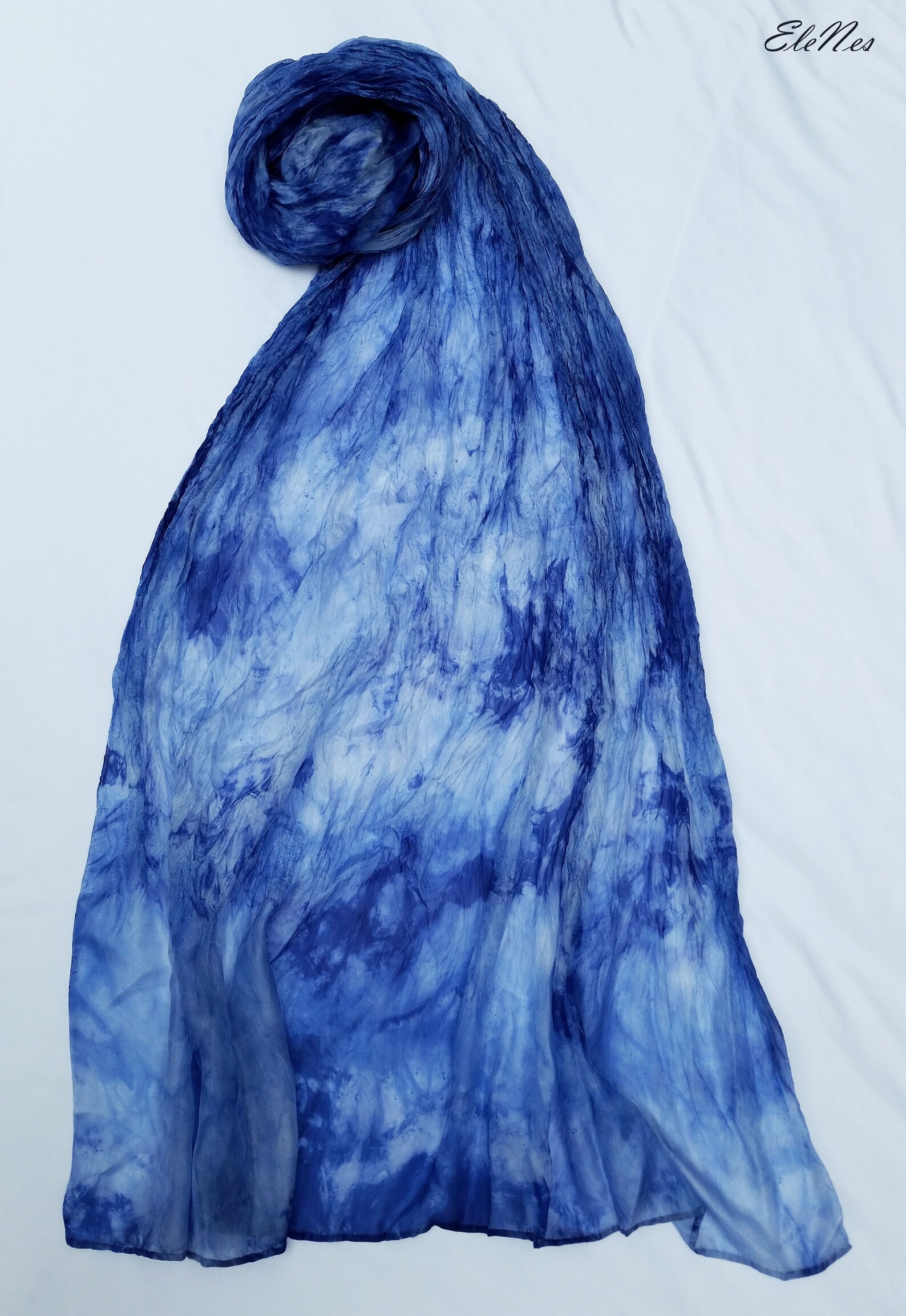 Hand Dyed Dark-blue Silk Scarf, Large Boho Style Silk Wrap, Crush ...