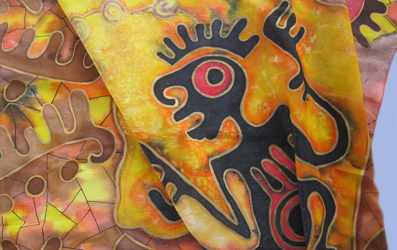 Handpainted Artificial Silk Sarong With Mayan Pattern, Hand Painted ...