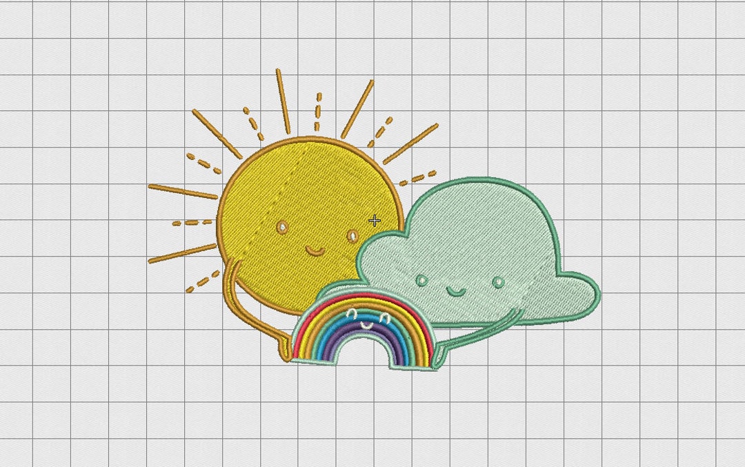 Happy Sun Cloud Rainbow Embroidery Design in 3x3 4x4 5x5 and 6x6 Sizes ...