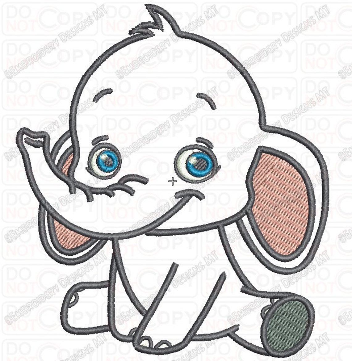 Baby Elephant With Droopy Ears Applique Embroidery Design in 4x4 and ...