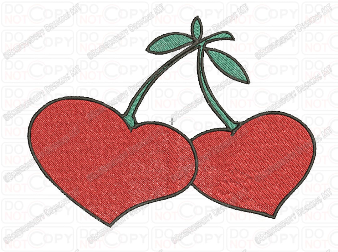 Cherry Hearts Stem Valentine Embroidery Design in 2x2 3x3 4x4 and 5x7 ...