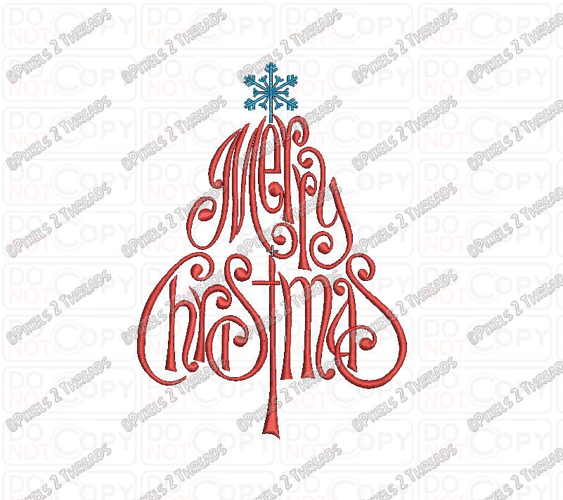 Merry Christmas Tree Script Embroidery Design in 4x4 5x5 and - Etsy