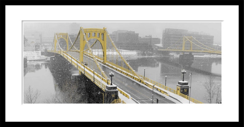 Roberto Clemente Bridge Under the Snow Panorama, Pittsburgh ...
