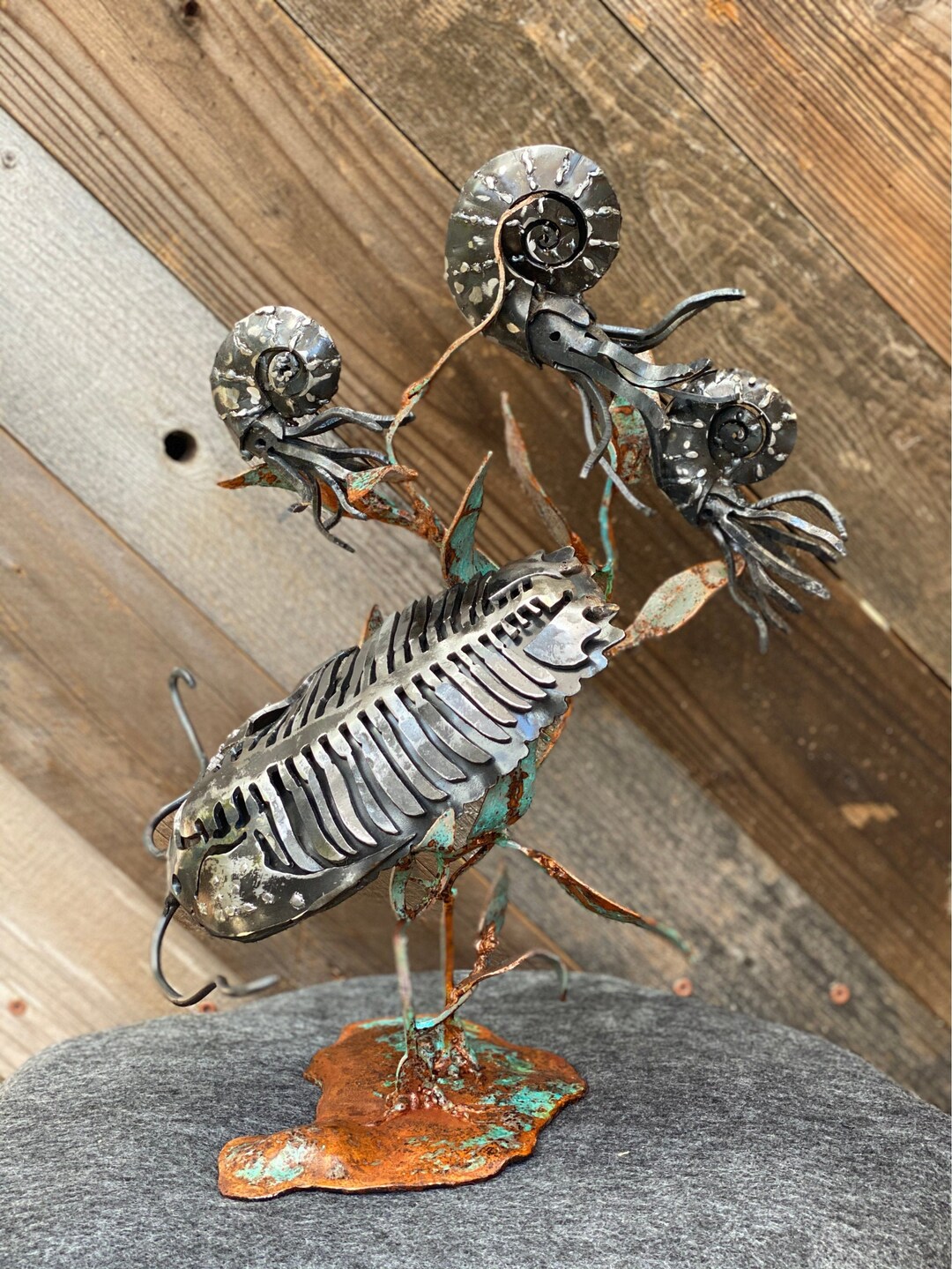 Trilobite and Ammonites Metal Art, One of a Kind, Sculpture, Made in ...