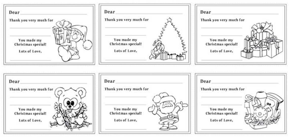 Printable Christmas Thank You Cards for Kids - Color Your Own - Etsy