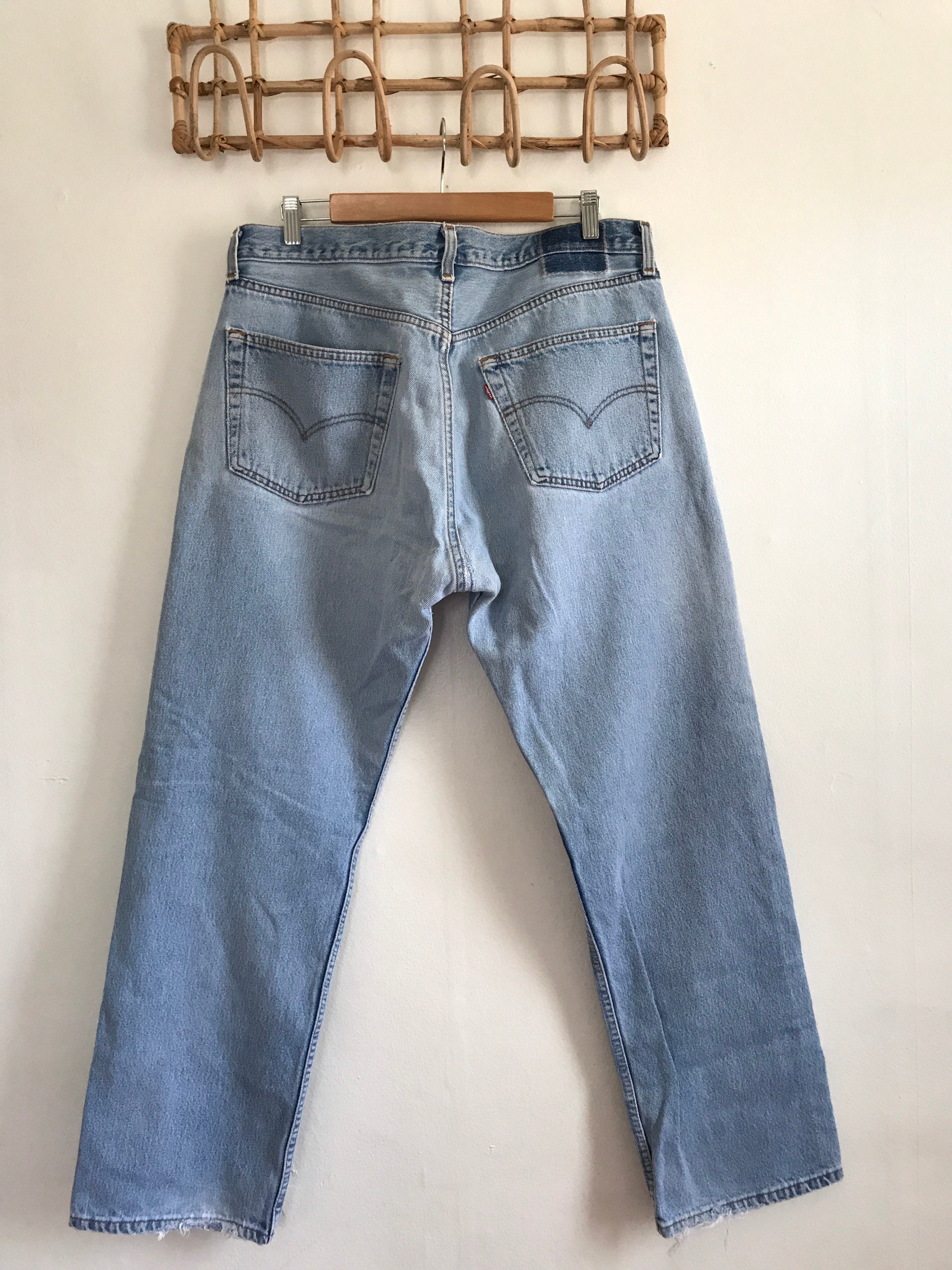 1990's, Vintage Levis 501 Jeans, Well Worn, Holes, Rips 1990's, Vintage Levis 501 Jeans, Well Worn, Holes, Rips