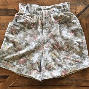 1990s, Vintage High Rise Floral Shorts, Skoozi, Made in USA, Elastic ...