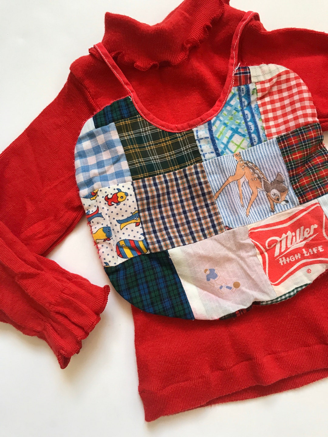 1970's Handmade Miller High Life Bib, Patchwork Bib, Hippie Baby Bib ...