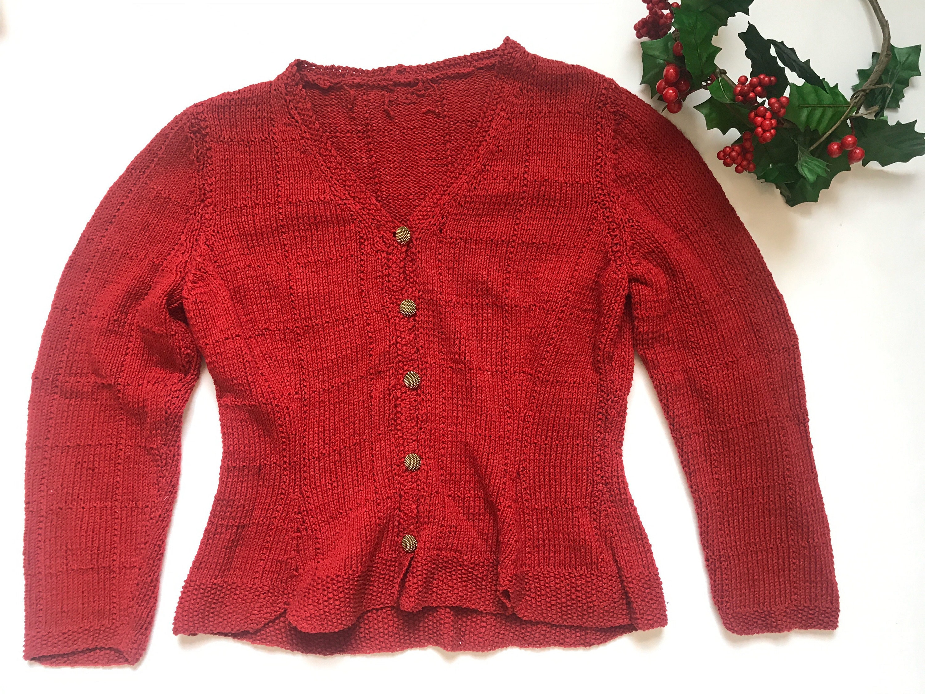 Vintage red knit sweater holiday sweater handmade sweater | Etsy