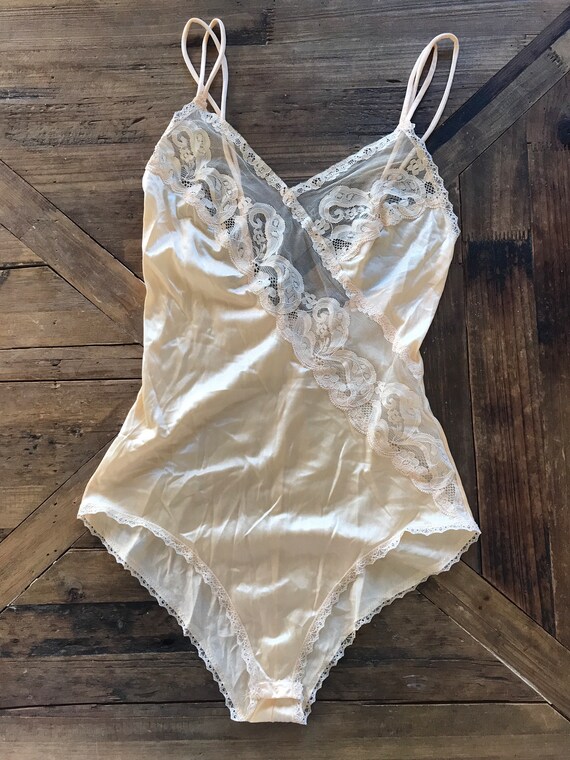 1980’s bodysuit lingerie, sheer lace, vintage lingeri… - Gem