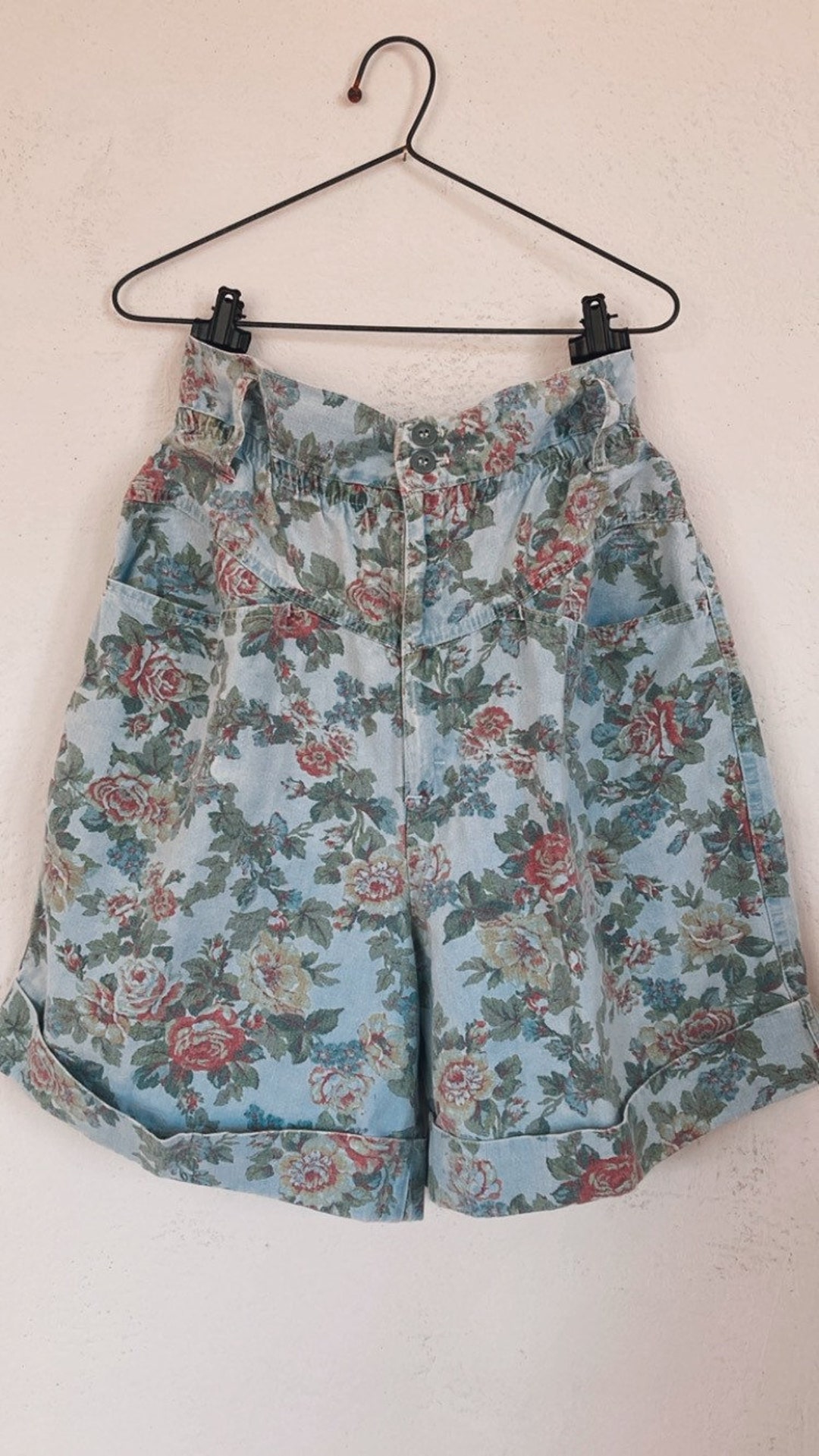 1990s, Vintage High Rise Floral Shorts, Skoozi, Made in USA, Elastic ...