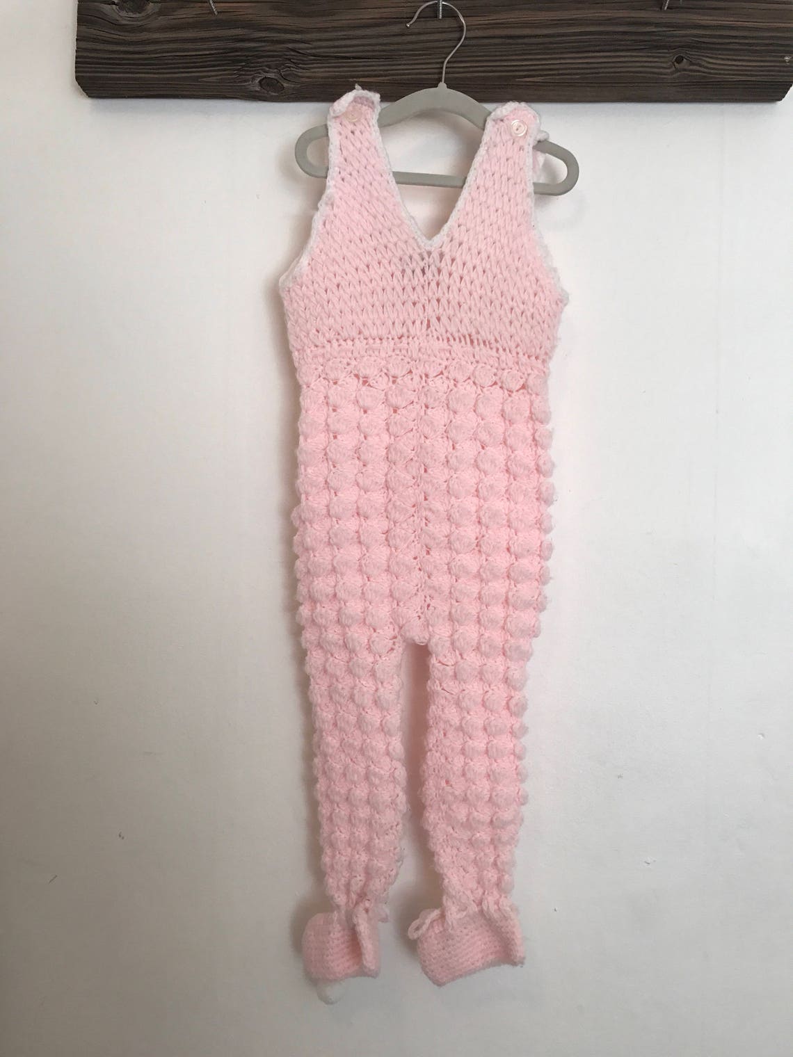 Handknit Vintage Baby Girl Pink Overalls Best Fit 9-12 Month | Etsy