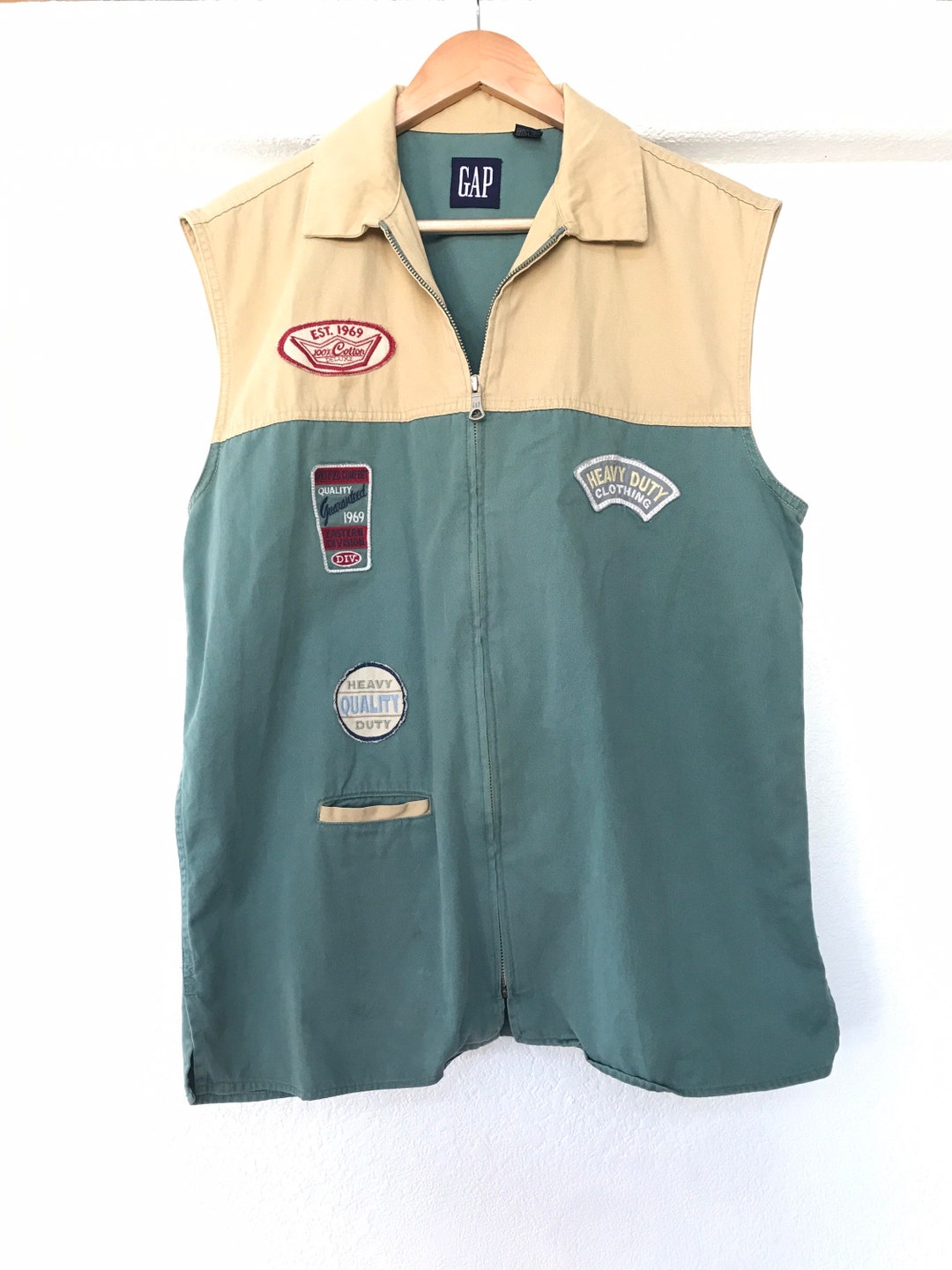 1990’s, Y2K, Vintage GAP Vest, Mechanic Vest, Patches, Zipper Vest ...