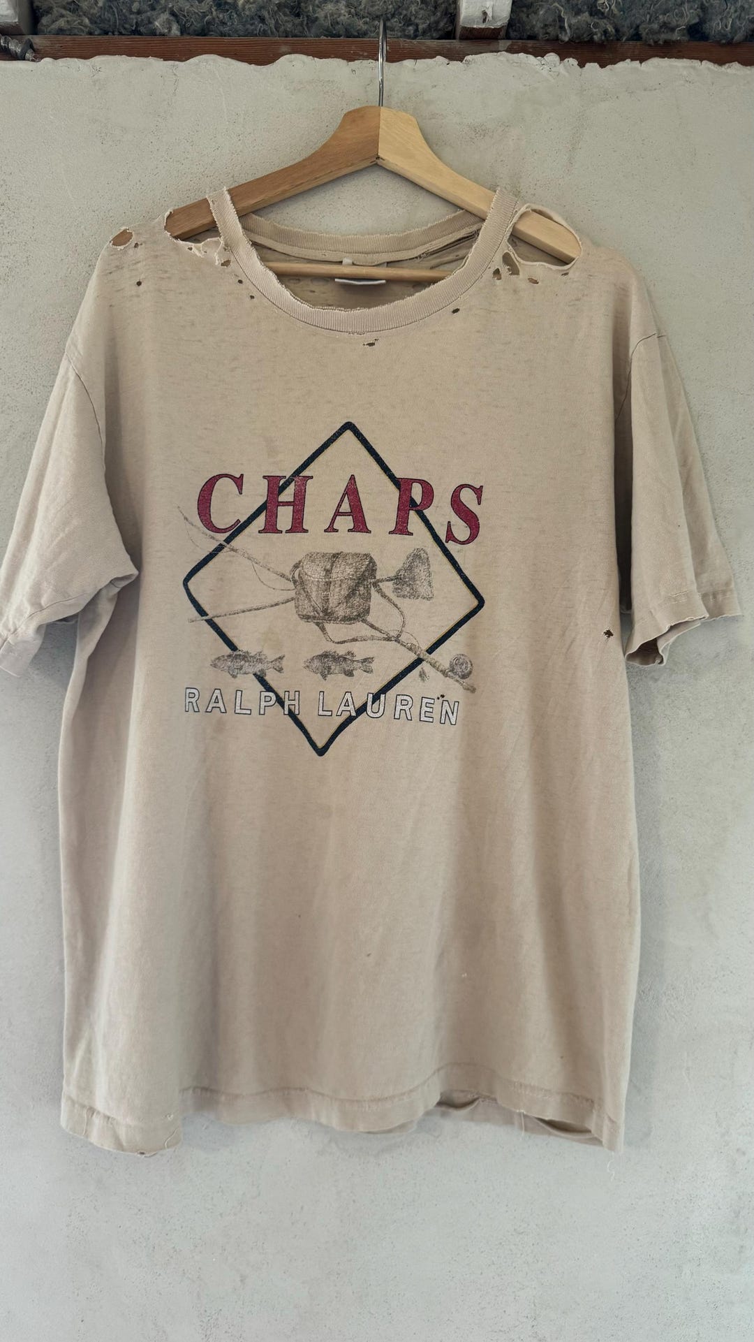 Vintage Worn Thin and Distressed Chaps Ralph Lauren Fishing Tee 1990s ...
