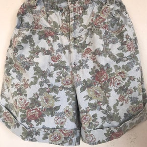 1990s, Vintage High Rise Floral Shorts, Skoozi, Made in USA, Elastic ...
