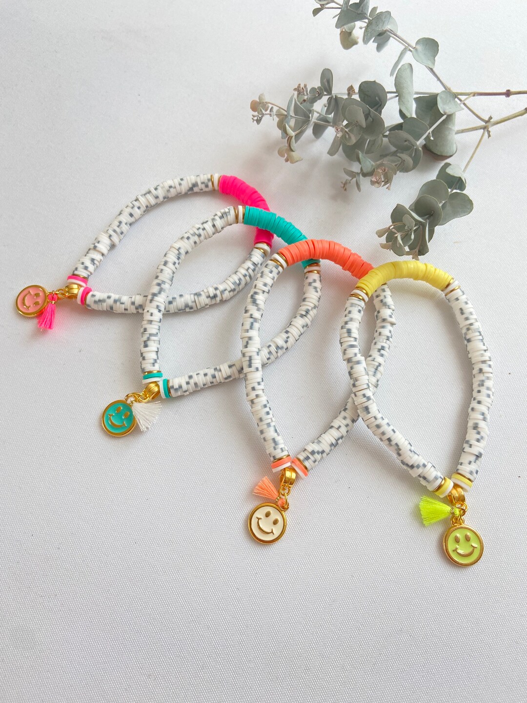 Katsuki Beaded Bracelet Boho Hippy NEON Smiley Letters Customizable ...