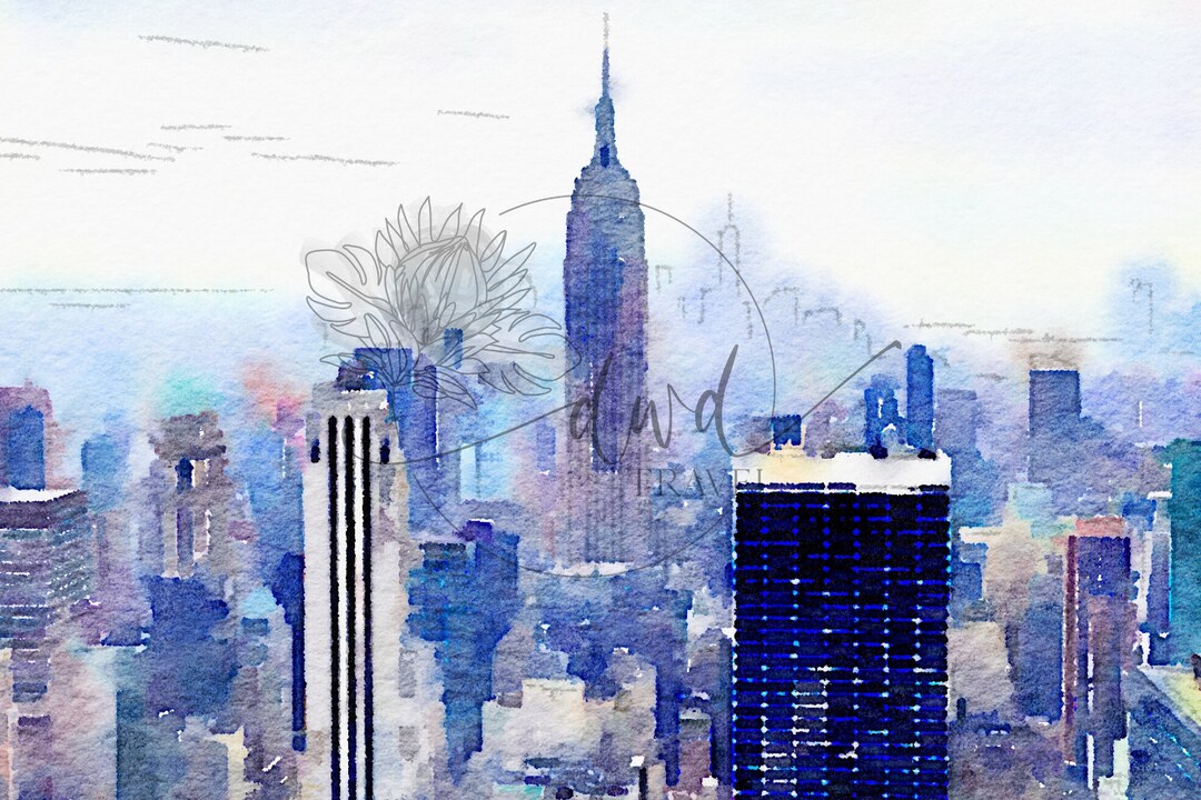 Watercolor New York City Skyline Art Digital Photo - Etsy