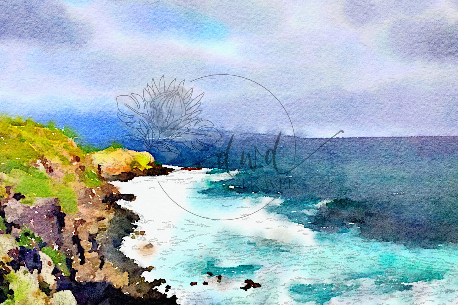 Watercolor Ocean Cliffs Art Digital Photo - Etsy