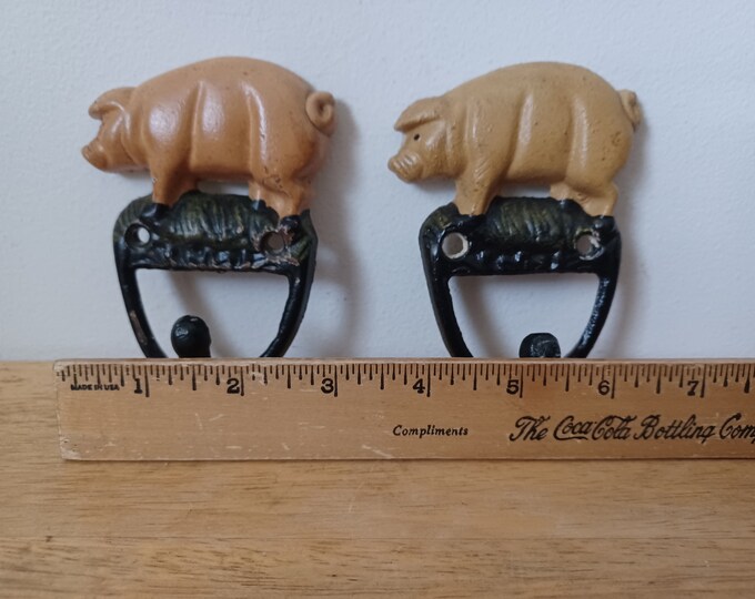 Cast Iron 3 D Antique Style PIG Coat Hooks Hat Hook Rack Towel Key ...