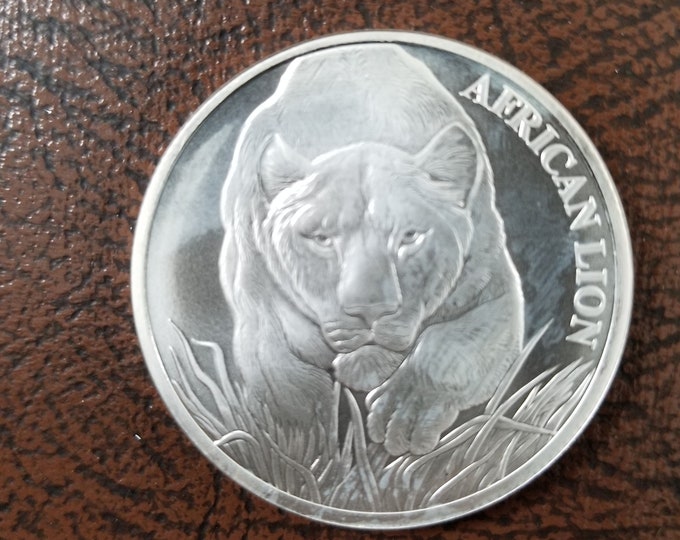 African Loin 1 OZ. Silver Coin, .999 Pure Silver With C.O.A. - Etsy