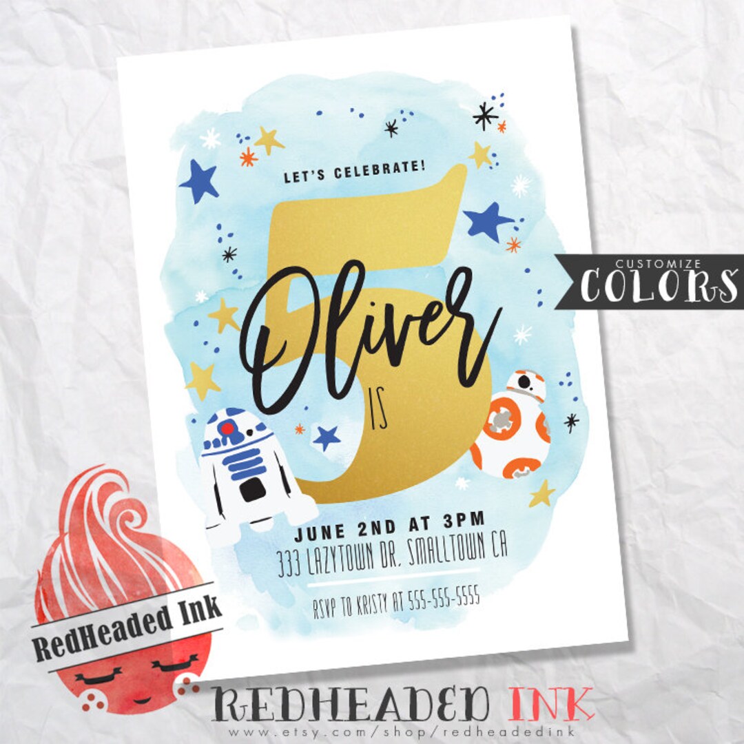 Droids R2D2 & BB8 Birthday Invitation - Etsy