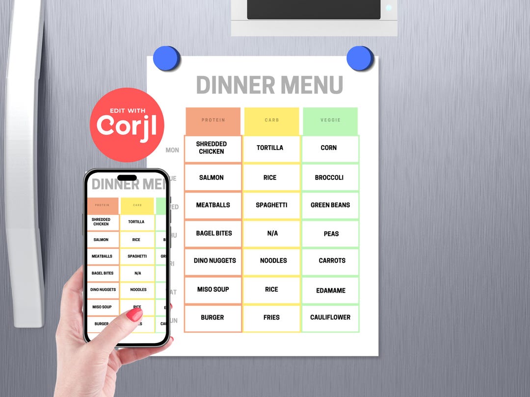Minimal What’s for Dinner Chart | Weekly Menu Template | Great for Kids ...