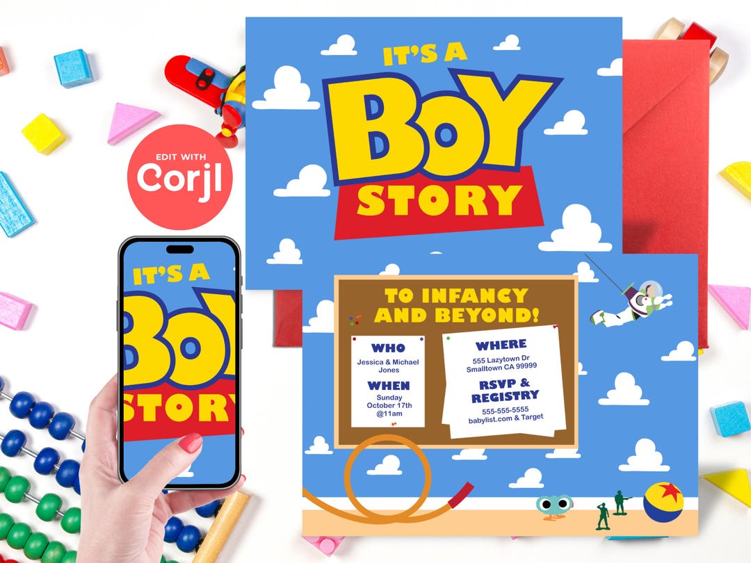 The ORIGINAL Boy Story Baby Shower Invitation - Editable Instant ...