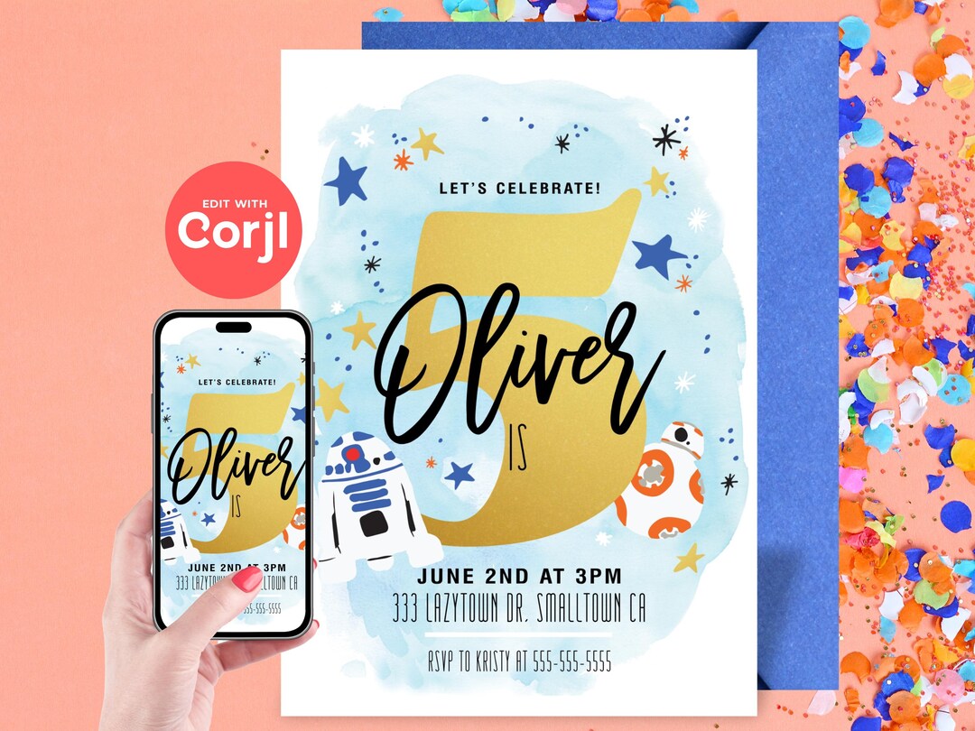 Droids R2D2 & BB8 Birthday Invitation - Editable Instant Download, Edit ...