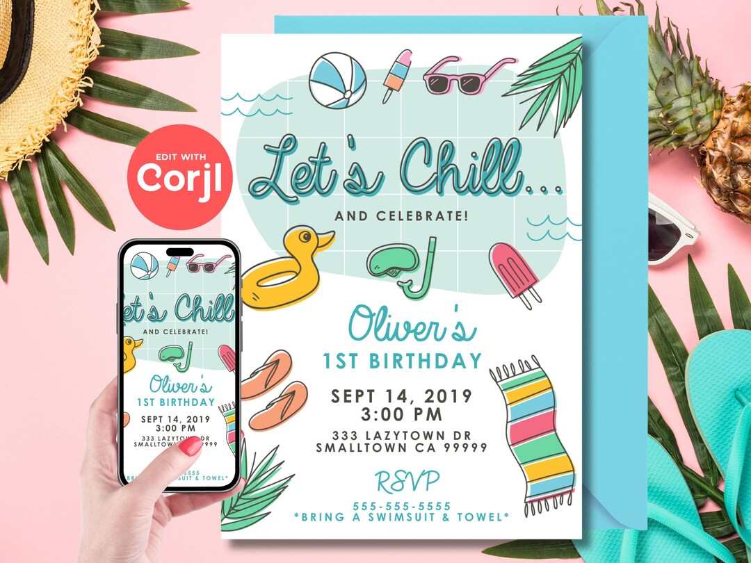Let's Chill Pool Party Birthday Party Invitation - Editable Instant ...