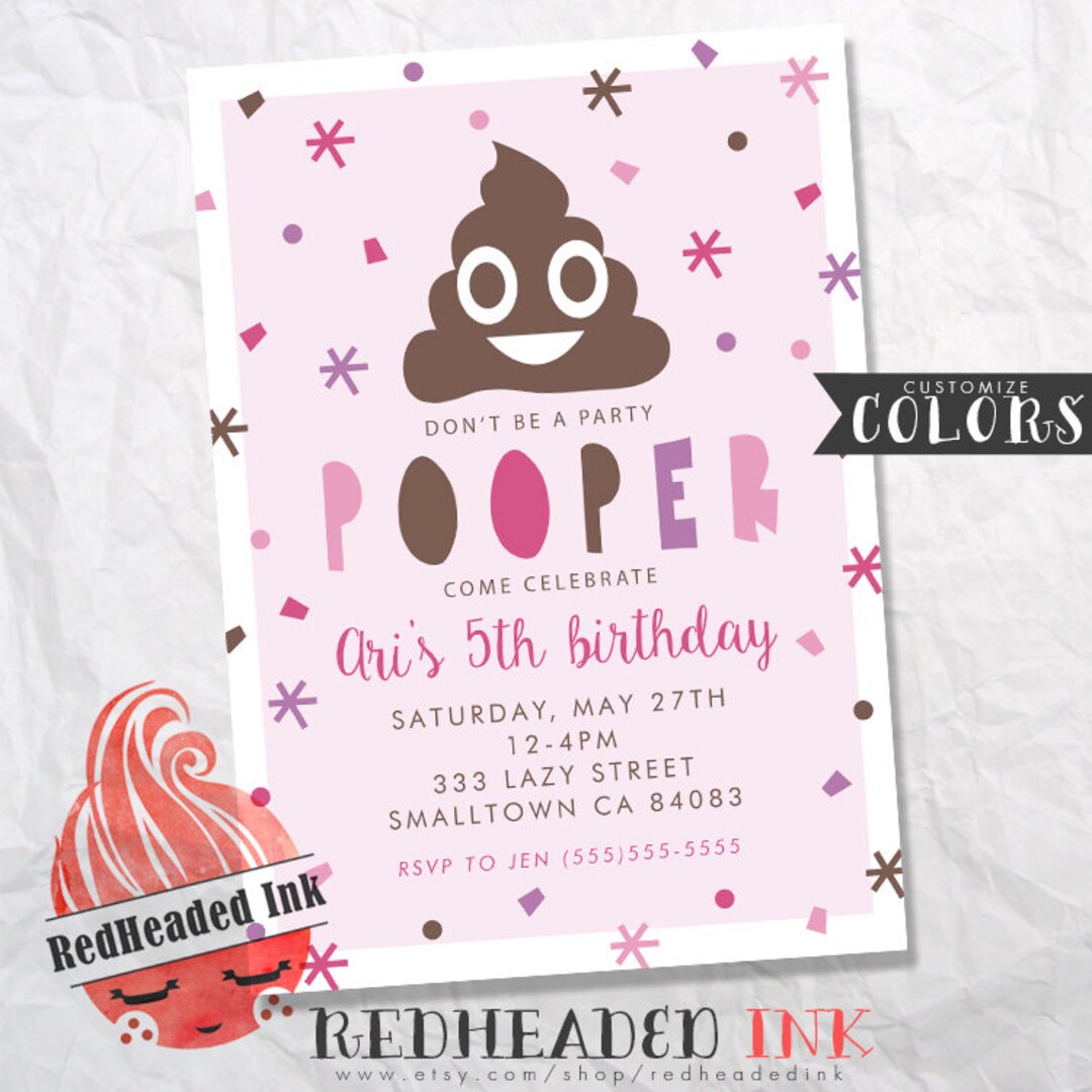 Don't Be A Party Pooper Poop Emoji Birthday Invitation - Etsy