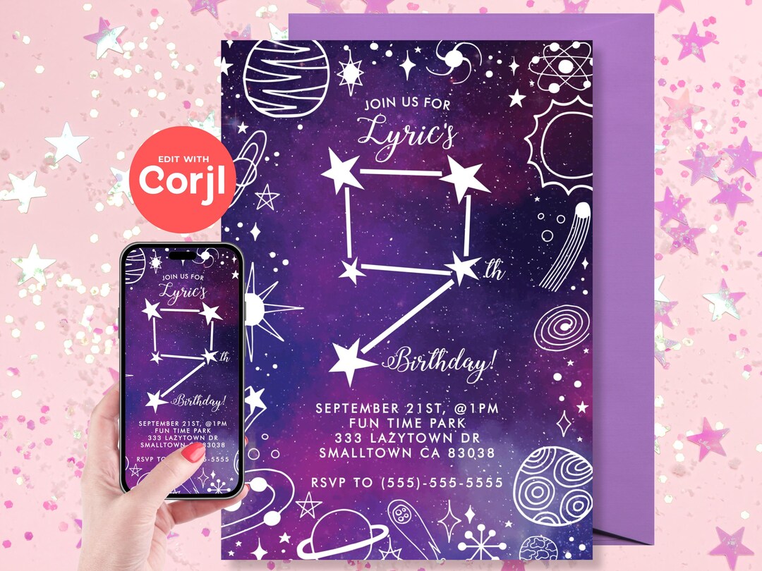 Galaxy Birthday Party Invitation - Editable Instant Download, Edit ...
