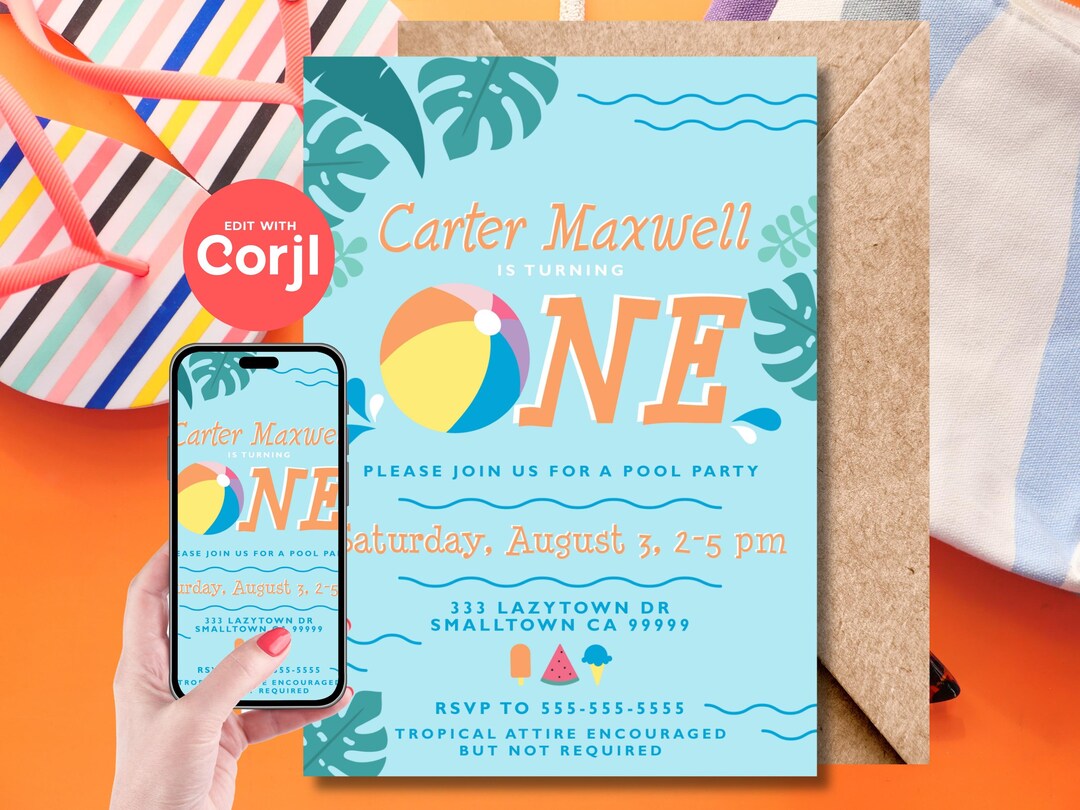 Beach Ball Summer Birthday Party Invitation - Editable Instant Download ...