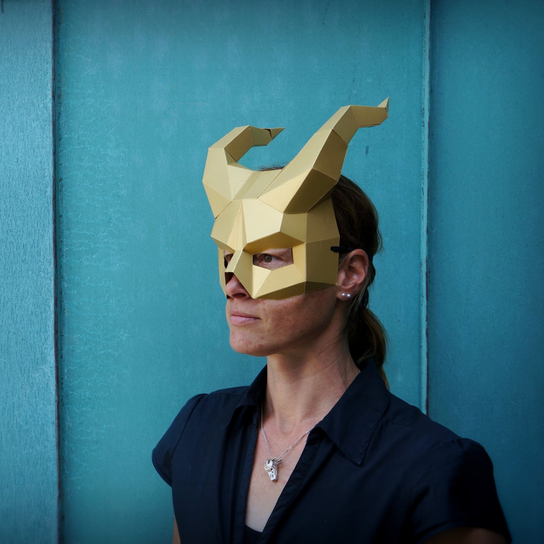 Demon Horns 3D Papercraft Mask Template, Low Poly Devil Paper Mask ...