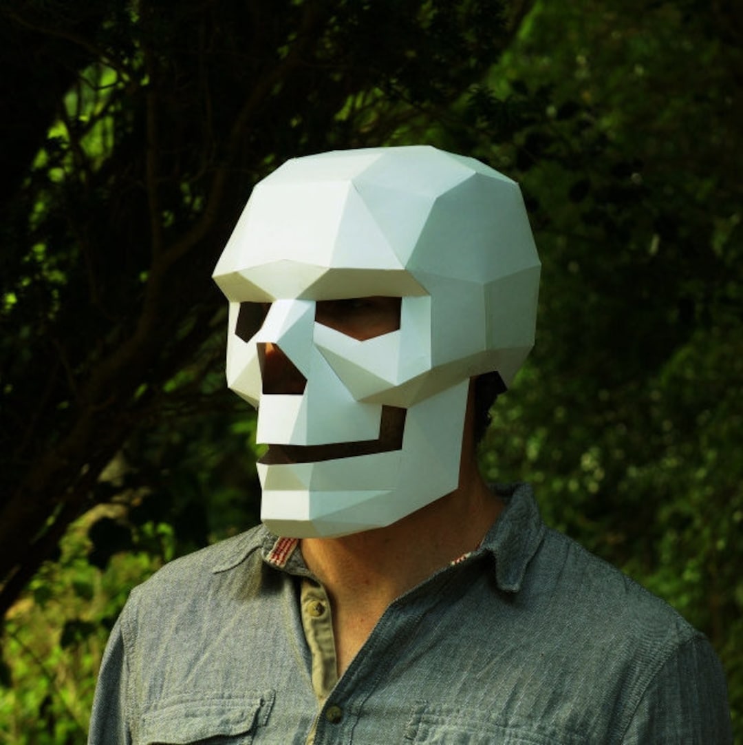 Skull Mask 3D Papercraft Template: Low Poly Halloween Costume (PDF ...