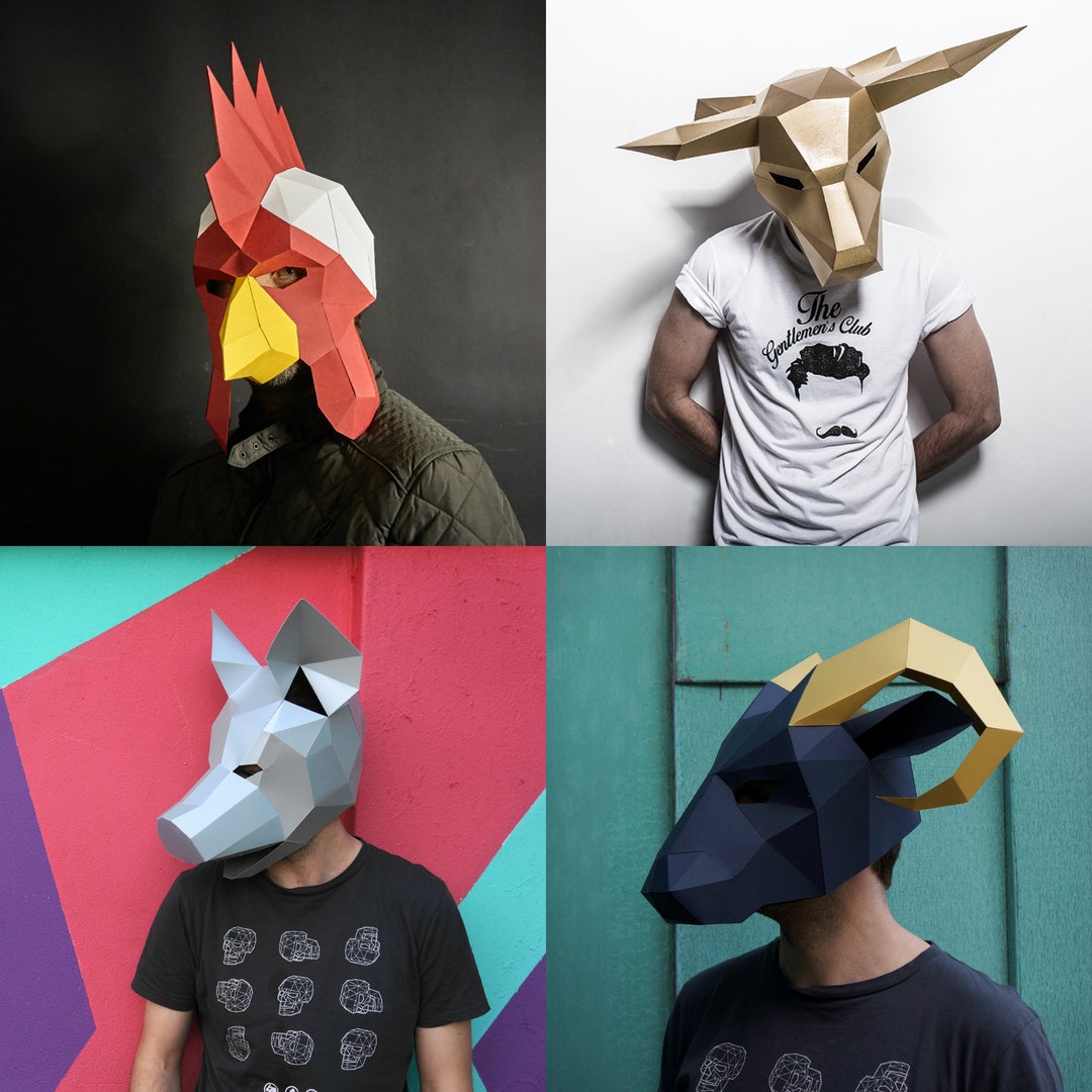 Farm Animals Mask Set, Paper Mask, Papercraft Family Halloween Costume ...