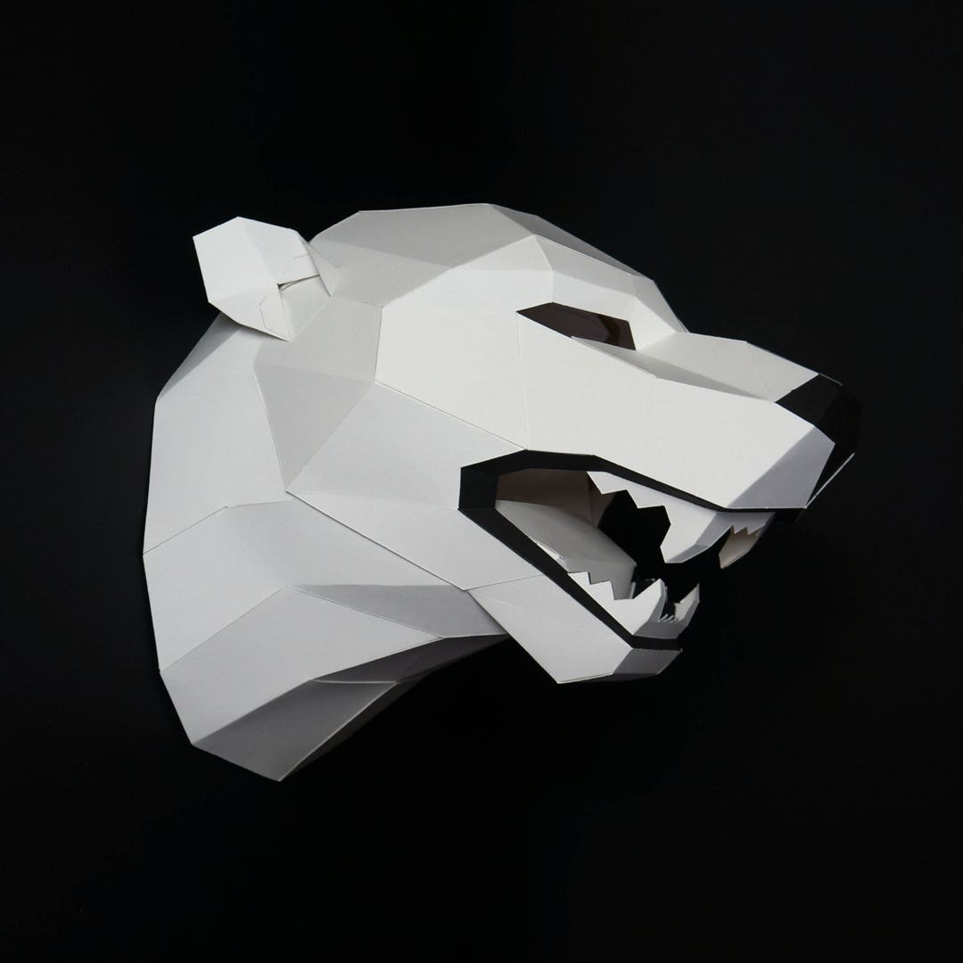 Polar Bear Trophy Mask, 3D Papercraft Mask Template, Low Poly Paper ...