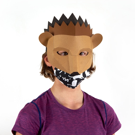 Children's Hedgehog Papercraft Mask Template 3D Paper | Etsy