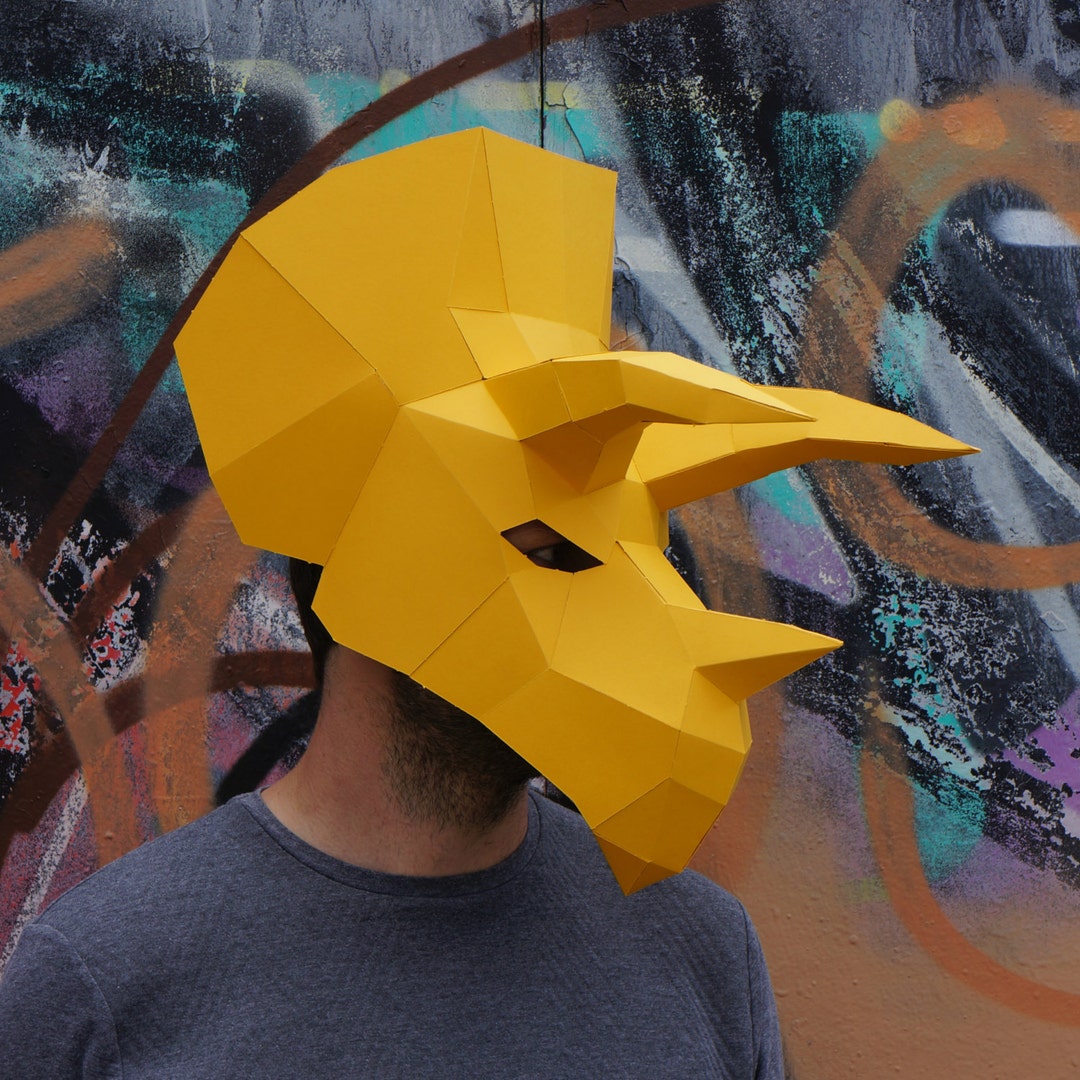 Triceratops Dinosaur, 3D Papercraft Mask Template, Low Poly Paper Mask ...
