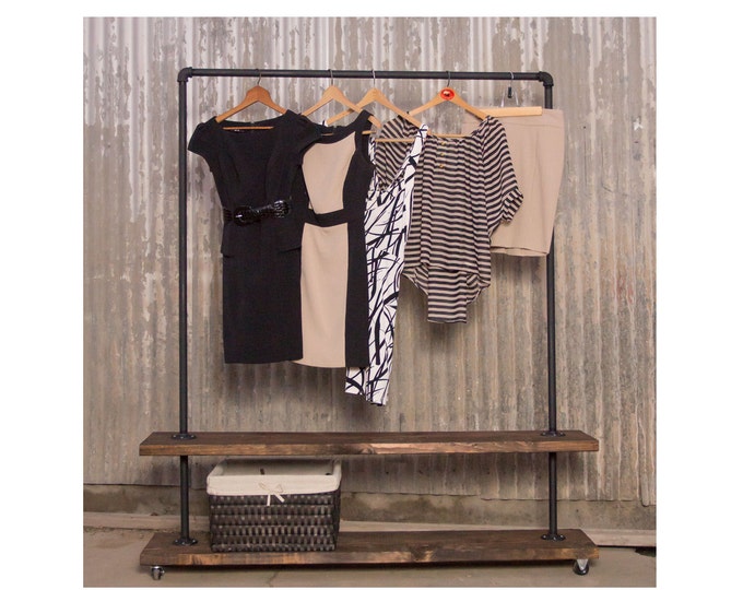 90D - Double Shelf Clothing Rack - Pipe Clothes Racks - Industrial ...