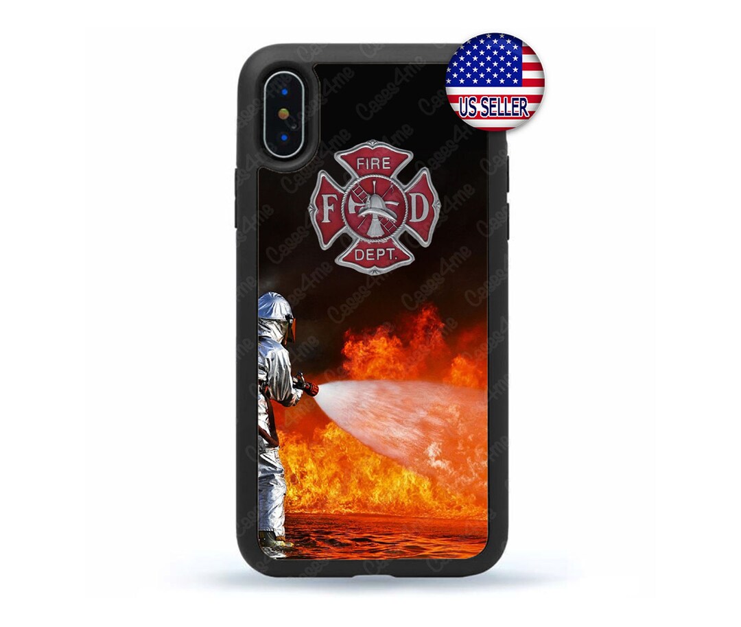 Firefighter Fireman in Flames Rescue Hard Rubber Case Cover for iPhone ...