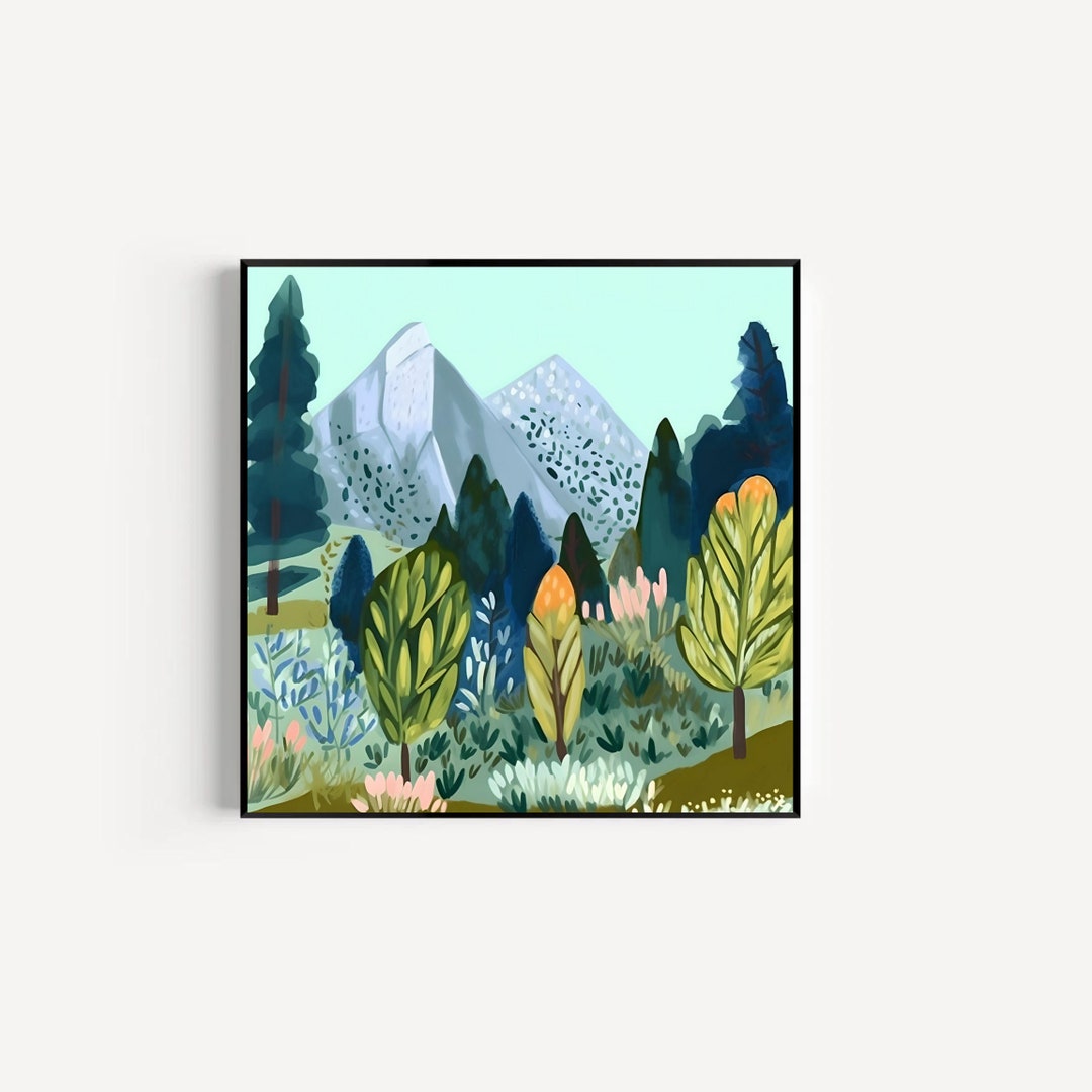 Set of 4 Colorful Mountain Modern Prints | Digital Download | Whimsical ...