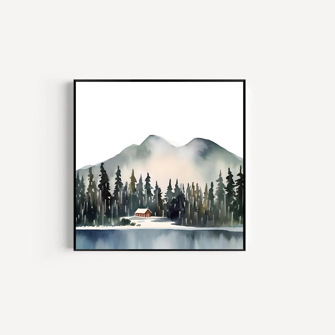 Set of 3 Mountain Cabin Water Color Prints | Digital Download ...
