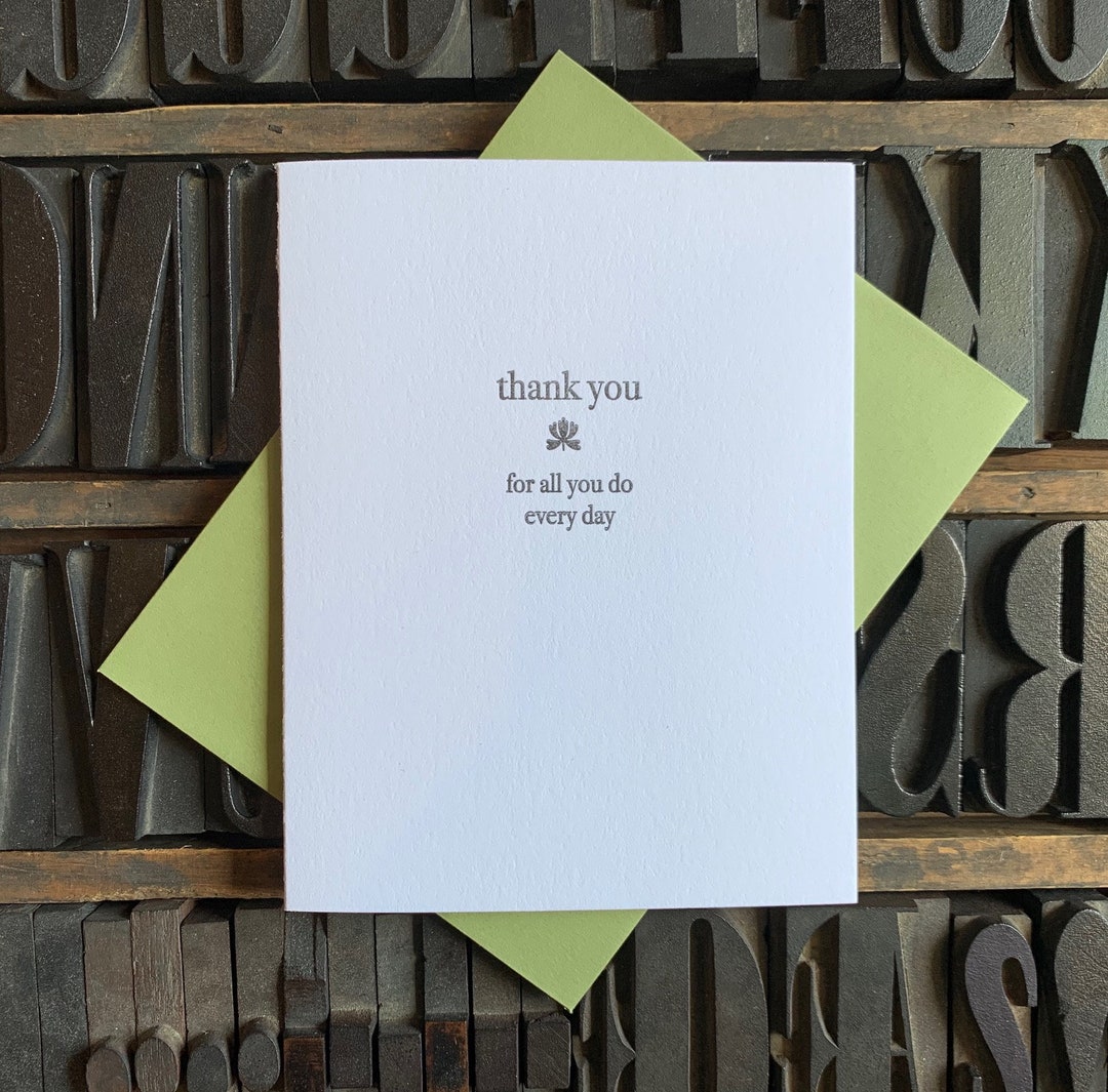 Thank You for All You Do Every Day ~ Letterpress Card - Etsy