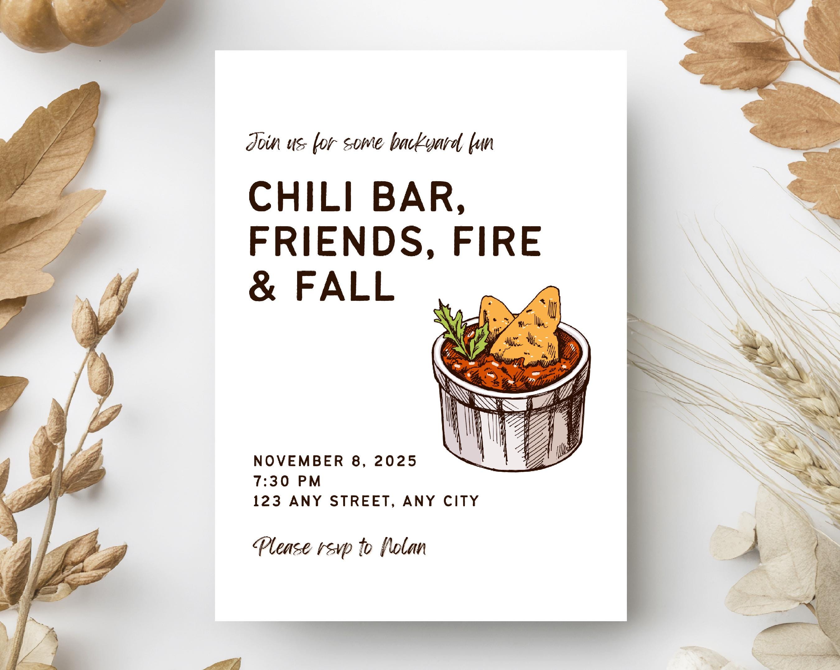 Chili Party Invitation: Fall, Friends, Editable Template (digital ...