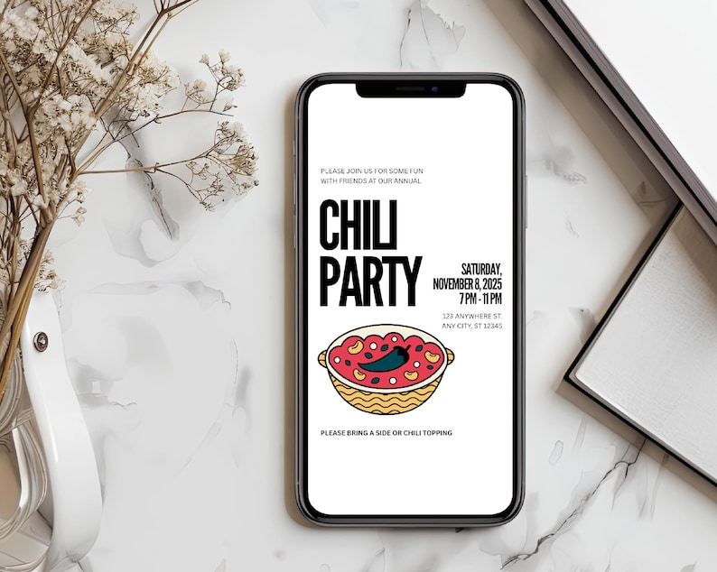 Chili Party Invitation: Fall, Friends, Autumn, Editable Template ...